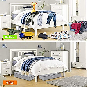Under Bed Storage, 2 Pack Underbed Storage Container Bags With Lid, Foldable Sturdy Clothes Storage Drawer Organizer W/ 3 Handles, Ultra Thick Fabric Blanket Shoe Storage Box, 30x15x6.7inch, Grey