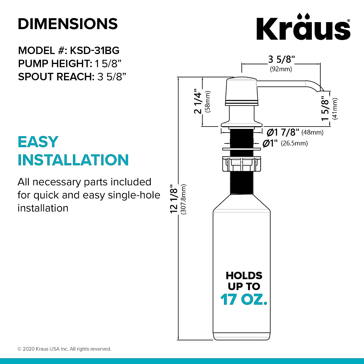 KRAUS Kitchen Soap and Lotion Dispenser in Brushed Gold, KSD-31BG