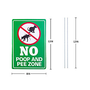 WaaHome Double Side No Poop and Pee Zone Yard Signs with Stakes, 8''X12'' No Pooping Dog Sign