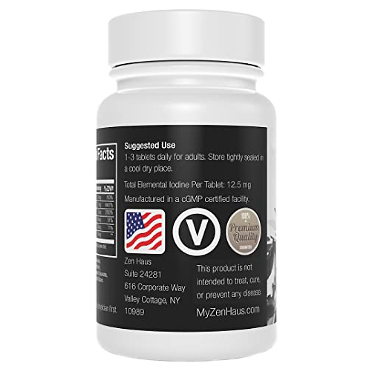 Zen Haus Iodine Supplement 12.5 mg with Selenium (as Selenomethionine) and More - 200 Tablets - Thyroid Plus Immune Support - High Potency Iodine Tablets - Compare to Lugol's Iodine Pills