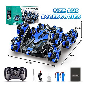 Remote Control Car for Boys 4-7 & 8-12, Kids RC Stunt Car Toy, 360 ° Rotating Remote Control Car Toys with Spray and LED, 2.4Ghz RC Cars, 2 Batteries, Birthday Gift for 6, 7+ Year Old Boys