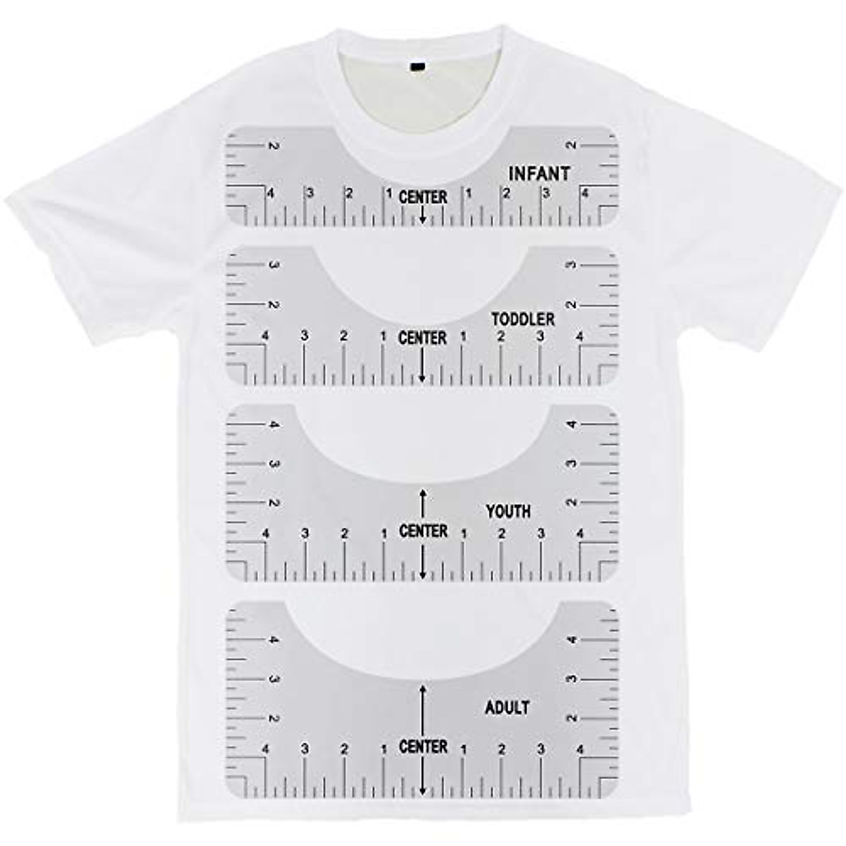 4 Pcs T-Shirt Alignment Ruler,Tshirt Ruler Guide Tool Shirt Alignment with Clothing Size Chart for Making Fashion Center Design