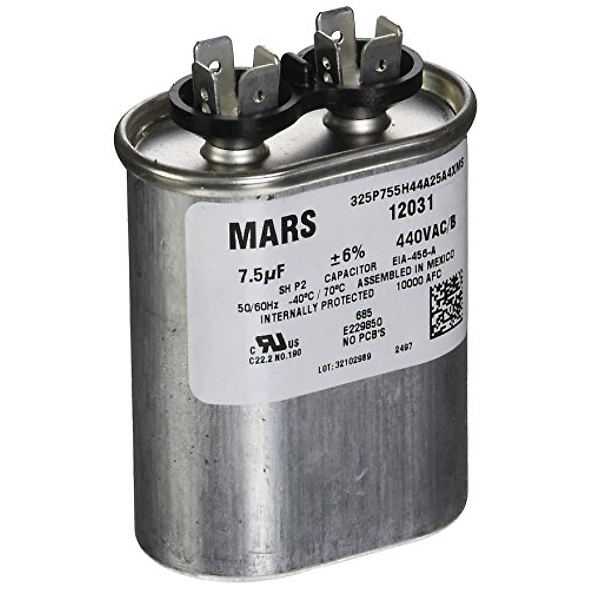 MARS - Motors & Armatures 12031 7.5 Micro-Farad Single Section Run Capacitor, Oval