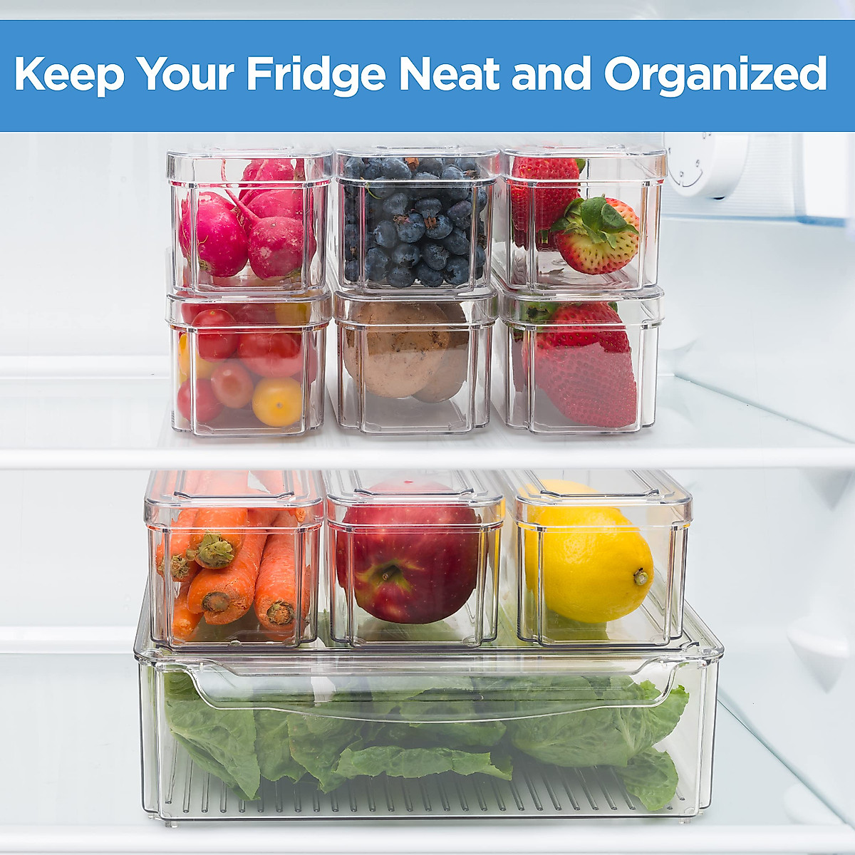 10 Pack Clear Refrigerator Organizer, Fruit and Veggie Clear System Organizer Plastic holder Containers for Food arrangement, Simplify organization for Refrigerator and Pantry