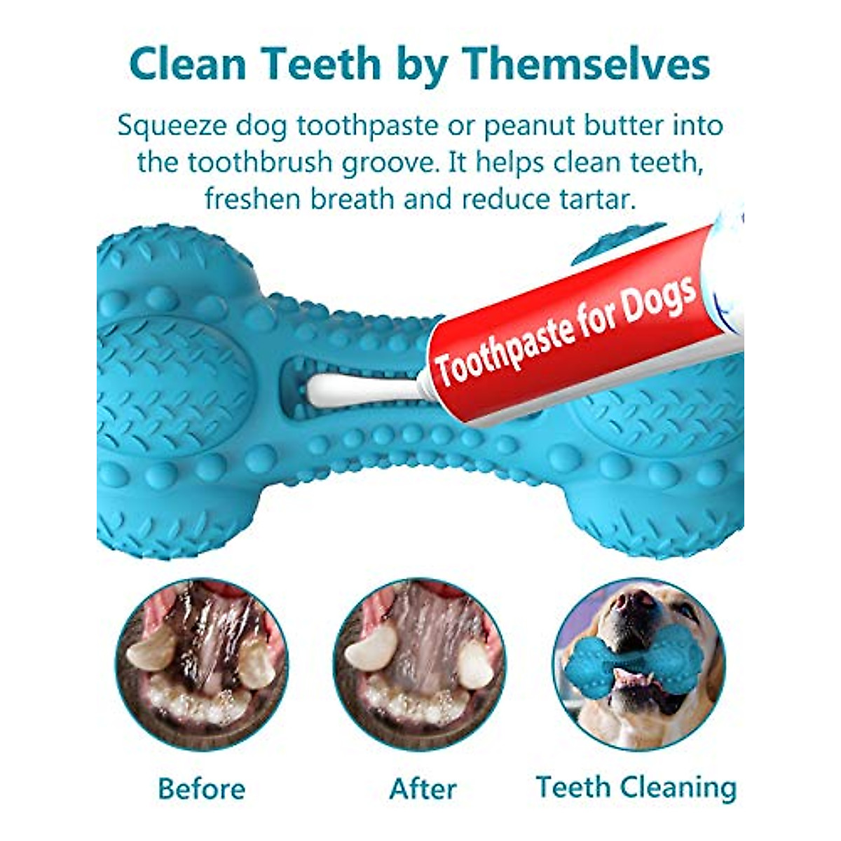 SCHITEC Squeaky Dog Chew Toy, Tough Durable Natural Rubber Bone with Toothbrush, Indestructible for Aggressive Chewers Large Medium Breed Teeth Cleaning