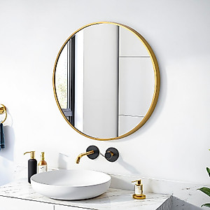 SCWF-GZ 20" Round Mirror Circle Wall Mounted Hanging or Against Wall Metal Frame Dressing Make-up Mirrors for Entryway Bedroom Bathroom Living Room 20 inch Gold