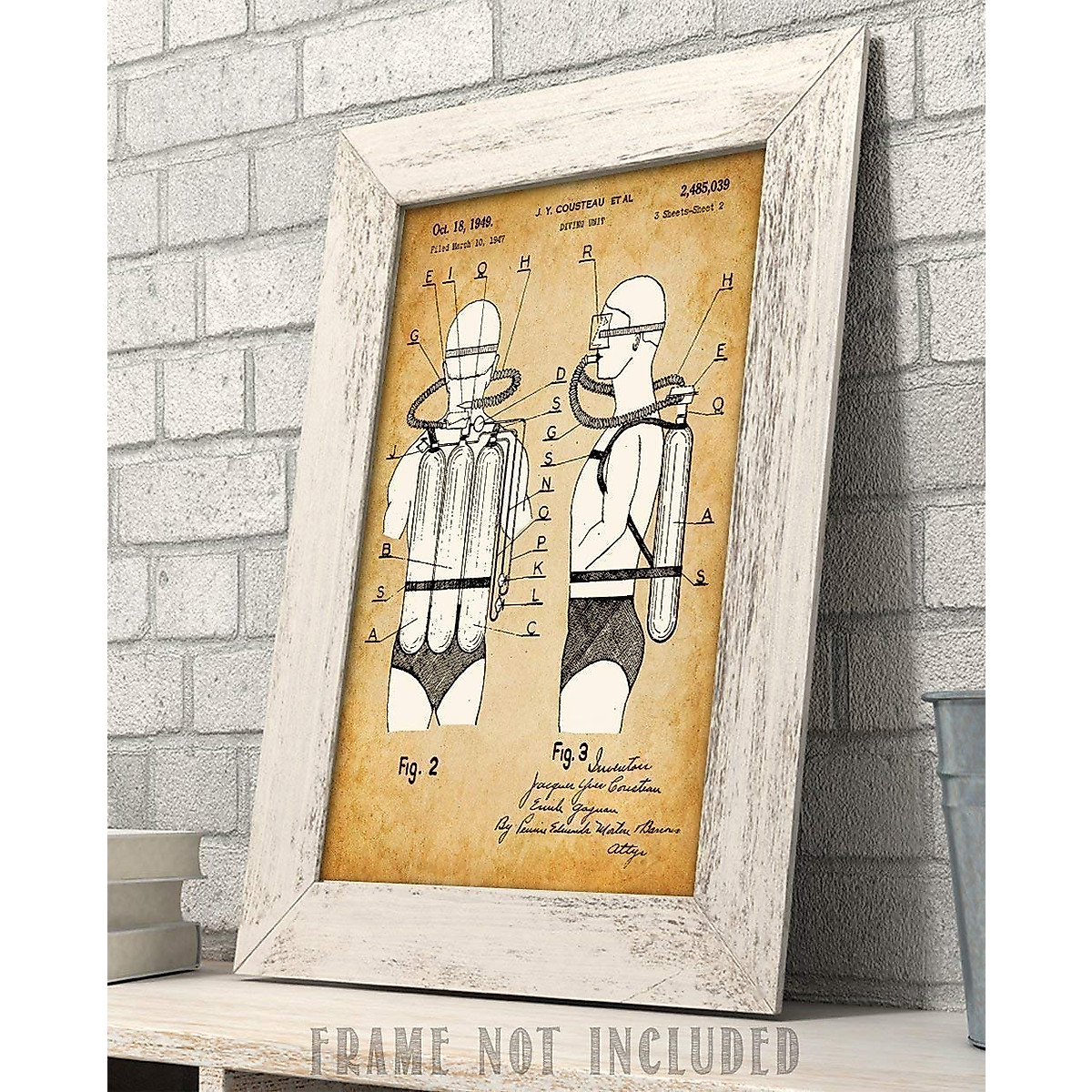 Jacques Cousteau Scuba Diving Tank Print - Great Home Beach House Wall Art, Underwater Sports Print, Marine Decorations, Great Gift for Scuba Divers, 11x14 Unframed Patent Print Poster