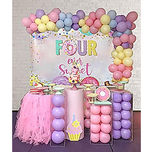 Mocsicka 4th Donut Birthday Backdrop Four Ever Sweet Donut Birthday Party Decoration Background Toddler Girl 4th Birthday Party Banner Supplies (7x5ft (82x60 inch))