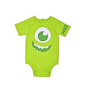Disney Baby’s Short Sleeve Creeper with Cap, Monsters' Wazowski, Romper Set, Lime, Size 6M