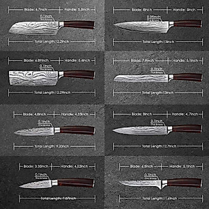 UniqueFire Chef Knife Set 8 PCS, Professional Kitchen Knives set, Ultra-sharp German high carbon stainless steel cooking knives sets for Home & Restaurant, Ergonomic Rose-wood Handle with Gift Box