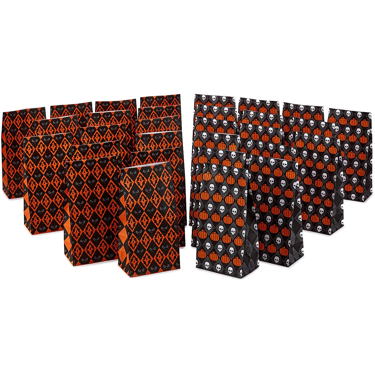 Hallmark Halloween Party Favor and Wrapped Treat Bags (30 Ct, Skulls, Pumpkins, Ghosts) Bundle, Black, Orange, White