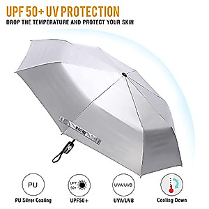 G4Free UPF 50+ UV Protection Travel Umbrella 46 Inch Windproof Silver Coating Sun Blocking Umbrella (Black)