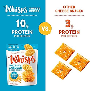 Whisps Cheese Crisps Tangy Ranch | Protein Chips | Healthy Snacks | Protein Snacks, Gluten Free, High Protein, Low Carb Keto Food (2.12 Oz, 6 Pack)