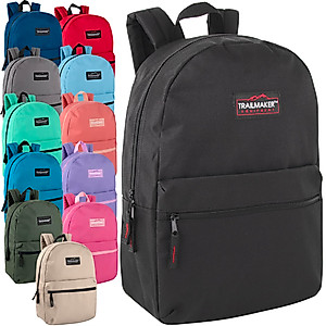 Trail maker 24 Pack Classic Backpacks in Bulk Wholesale Back Packs for Boys and Girls (Assorted 12 Color Pack)