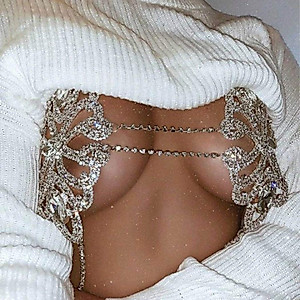 Nicute Rhinestone Body Chain Crystal Bra Bikini Chains Summer Beach Body Jewelry for Women and Girls (Gold)