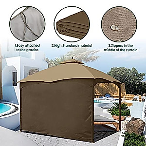 Gazebo Universal Replacement Privacy Curtain, OLILAWN 10' x 12' Privacy Canopy Side Wall, Replacement Gazebo Shade Curtain Privacy Panel for Canopy Gazebo 10x12, One Side Only, Brown