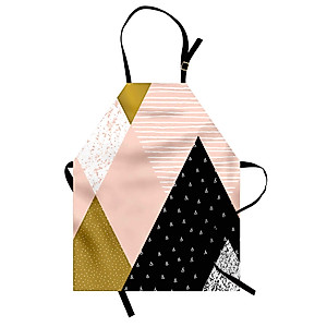 Ambesonne Geometric Apron, Abstract Composition Hand Drawn Vintage Texture Dots Lines Triangles Modern Art, Unisex Kitchen Bib with Adjustable Neck for Cooking Gardening, Adult Size, Pale Pink