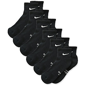 NIKE Kids' Unisex Everyday Cushioned Ankle Socks (6 Pairs), Black/White, Medium
