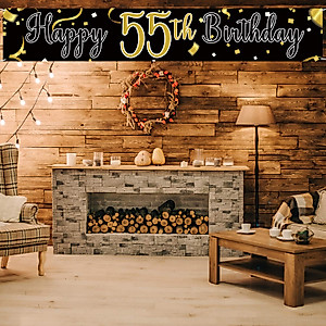Large Happy 55th Birthday Banner, Cheers to 55 Years & 55 Fabulous, Birthday Hanging Banner, Birthday Party Decoration Supplies, Celebration Flag(9.8 x 1.6 ft)