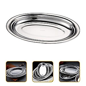 Hemoton Sizzle Platter Serving Platter Oval Fish Dish Stainless Steel Fish Plate Metal Food Serving Tray for Steaming Fish Dessert Meat Sushi Platter Silver Sizzle Platter Serving Platter 30.5CM