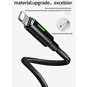 Power Off/On Smart LED Auto Disconnect and Auto Recharge Nylon Braided Sync Charge USB Data 6FT/1.8M Cable Compatible New Phone List Below (Black, 4FT/1.2M)