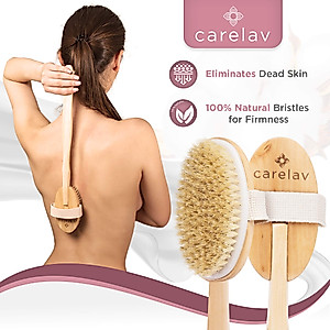 Premium Dry Brushing Body Brush Set, Medium Boar Bristles Dry Scrub Brushes for Face Exfoliating, Cleansing & Lymphatic Drainage, Skin Beauty Brush with Handle + Face Brush + Shower Gloves