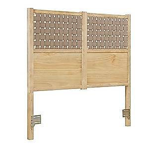 Nathan James Evelyn Scandinavian Brushed Finish and Faux Leather Weave Headboard, Queen, Natural Brown Wood