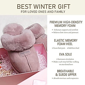 FUZZYFOAMS Genuine Australian Sheepskin Women Slippers Memory Foam Shearling Slipper Water Resistant Warm and Fluffy Indoor Outdoor House Shoes U822YMBT901.SY-Dusty Pink-40