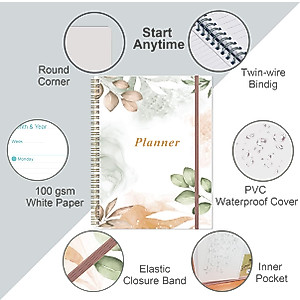 Undated Planner Pro - 8.5" x 11" Weekly & Monthly Planner to Achieve Goals & Increase Productivity, 12 Months Undated Agenda Daily Planner, Start Anytime, Rose Leaf