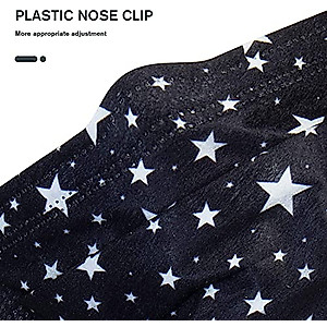 100 Pack Stars Individually Wrapped Disposable Face Mask, 3-Ply Non-woven Pattern Breathable Protective Face Masks,Black and White Disposable Mask，Product Mouth and Nose Cover for Adults