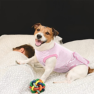 EMUST Dog Recovery Suit, After Surgery Wear for Dogs Male Female, Pet E-Collars Alternative Bandages, Professional Dog Onesie for Surgery for Abdominal Wounds, Weaning&Skin Diseases,Pink Strip/XS