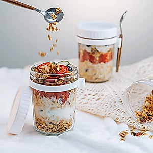 SMARCH Overnight Oats Jars with Lid and Spoon，10 oz Large Capacity Airtight Oatmeal Container with Measurement Marks, Mason Jars with Lid for Cereal On The Go Container (white)