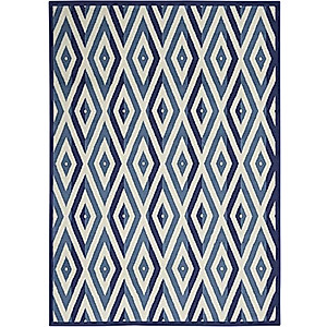 Nourison Grafix Mid-century White/Blue 5'3" x 7'3" Area -Rug, Easy -Cleaning, Non Shedding, Bed Room, Living Room, Dining Room, Kitchen (5x7)