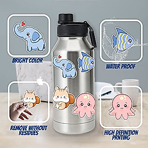 300pcs Water Bottle Stickers for Kids, Cute Vinyl Sticker for Laptop, Computer, Notebook, World of Animals Sticker Pack for Children
