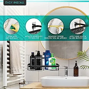 Wall Shower Caddy - Adhesive Shower Racks - Adhesive Bathroom Shelves - Shower Caddies Shelve - Rust-Proof - No Drilling - Simple Minimalistic Design - Black - 2-Pack