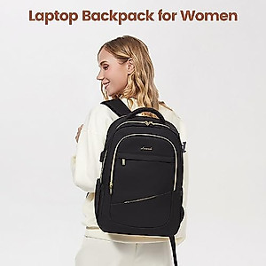 LOVEVOOK Laptop Backpack for Women,15.6 Inch College Travel Work Computer Back Pack,Backpacks with USB Port,Water Resistant Back pack with Laptop Compartment for Teacher Nurse,Black