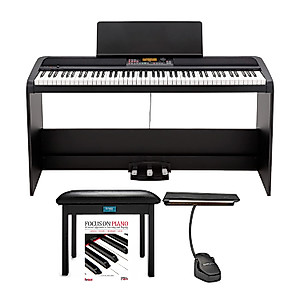 KORG XE20SP 88 Weighted Keys Digital Piano with Stand and 3 Pedals Bundle with Knox Gear Bench, Piano Light, and Piano Book/CD (4 Items)