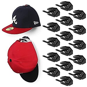 Modern JP Adhesive Hat Hooks for Wall (16-Pack) - Hat Rack for Baseball Caps, Minimalist Hat Display, Strong Hold Hat Hangers for Wall - U.S. Patent Pending, Black