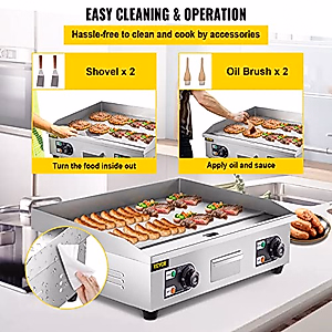 VEVOR 30" Commercial Electric Griddle 3000W Electric Countertop Griddle Non-Stick Restaurant 110V Teppanyaki Flat Top Grill Stainless Steel Adjustable Temperature Control 122°F-572°F (NO PLUG)