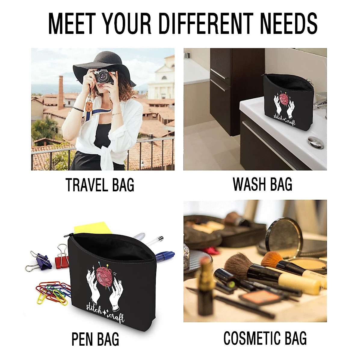 JXGZSO Crochet Yarn Knitting Project Bag Witch Crochet Makeup Bag With Zipper Knitter Gift (stitch craft B)