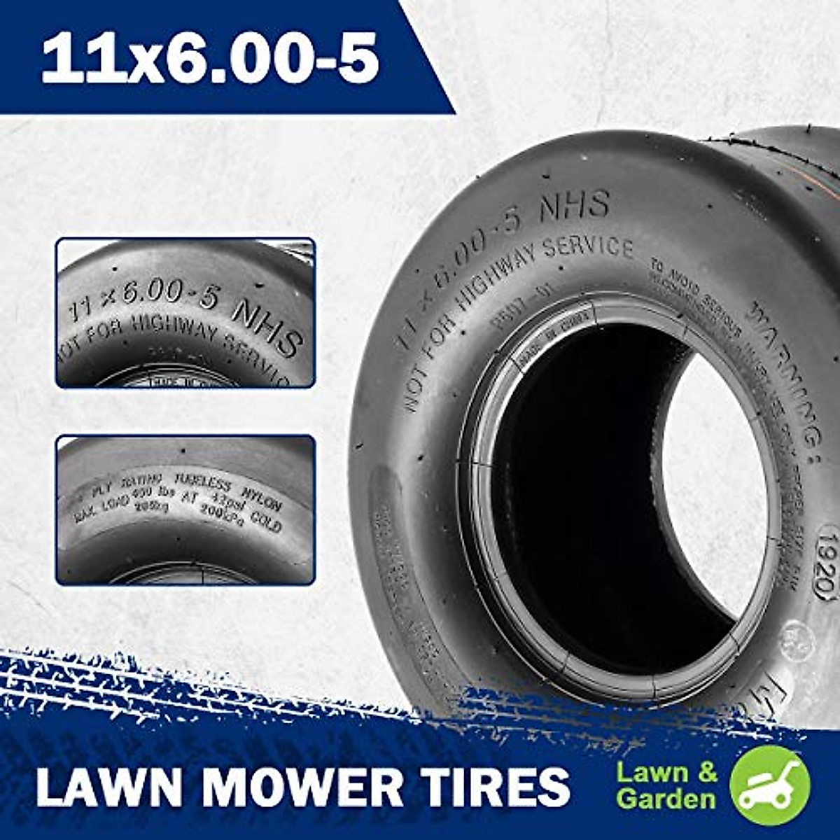 MaxAuto 11x6.00-5 Smooth Lawn & Garden Tire for Zero Turn Mower or Go-Kart,2Pcs