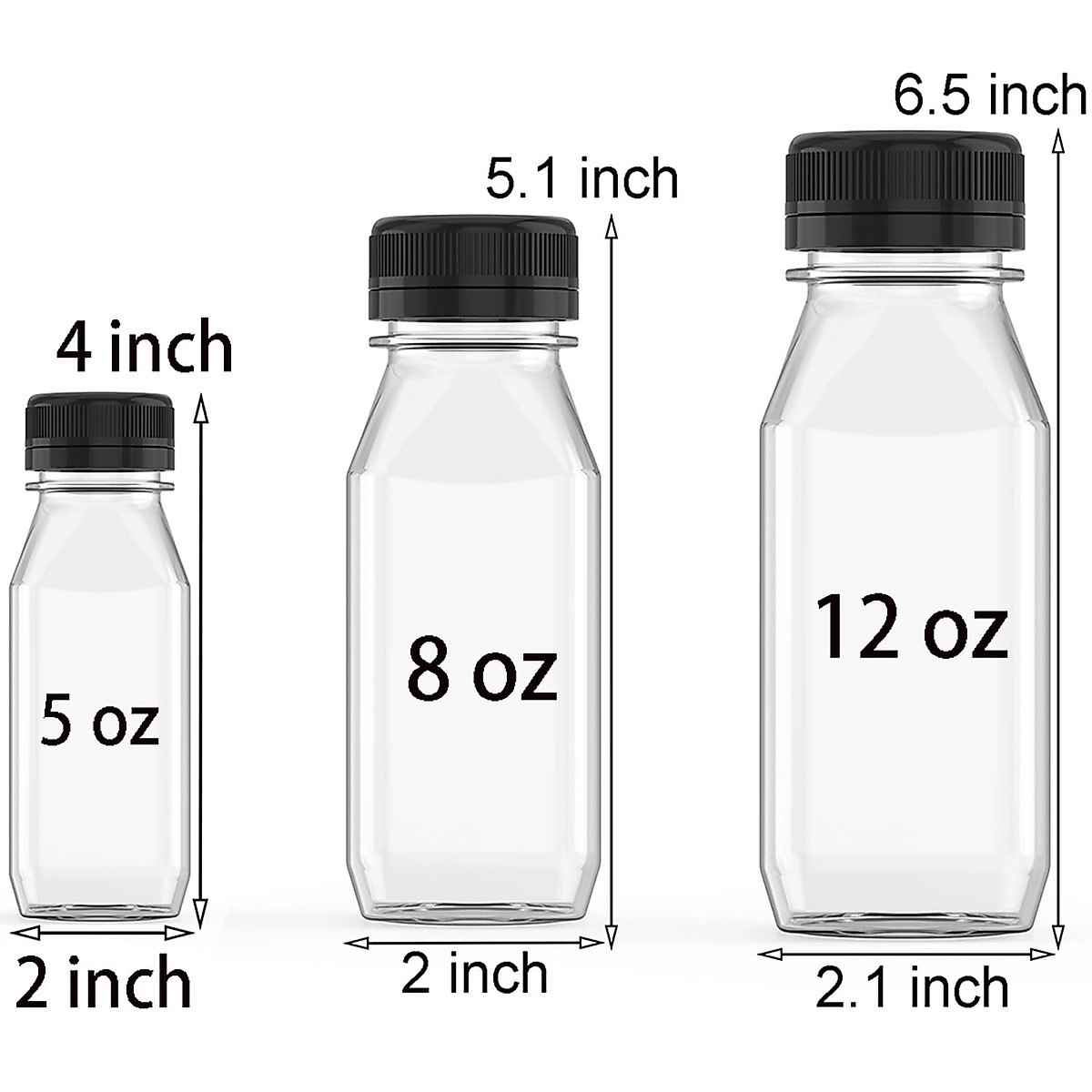 3 Pcs 8 oz Plastic Juice Bottle Reusable Transparent Bulk Beverage Containers for Juice, Milk And Other With Black Lids