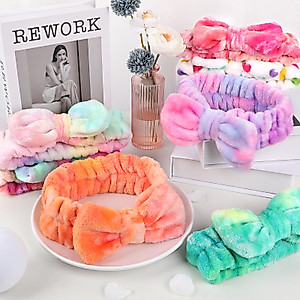 UMIKU 8 Pack Women's Soft Coral Fleece Headbands - Makeup Headwraps with Bow, Head Wraps for Facial Washing, Skincare, and Spa Gifts or Party Favors