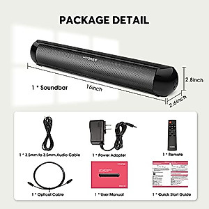 wogree 16 Inches Mini Bluetooth 5.0 TV Speakers Soundbar, Small Sound Bars for TV, with LED Display for Bedroom, Living Room, Kitchen and Other Small Space