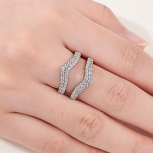 Newshe Jewellery Curved Bridal Ring Enhancer Guard for Women AAAAA Cz Engagement Rings 925 Sterling Silver White Gold Size 5