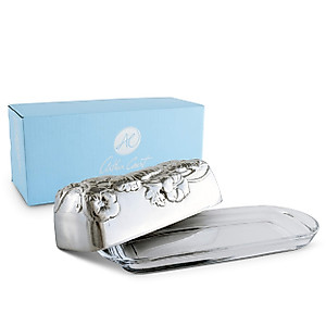 Arthur Court Designs Aluminum Butterfly Covered Butter Cream Cheese Dish Container Keeper with Glass Dish 7 inch Long