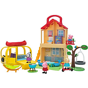 Peppa Pig Pop n’ Playhouse & Play n’ Go Campervan Combo Pack Playset, 15 Pieces - Includes 4 Character Toy Figures Plus Accessories - Toy Gift for Kids - Ages 2+