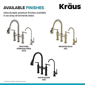 KRAUS Allyn Transitional Bridge Kitchen Faucet and Water Filter Faucet Combo in Brushed Gold, KPF-3121-FF-102BG