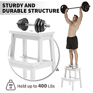 HOUCHICS Step Stools for Adults, Wooden Step Stool with 400 lb, Wood Step Stool, Adults Step Stool, Step Stool for Bedside, Step Helper for Kitchen,Bathroom,Bedroom (White)