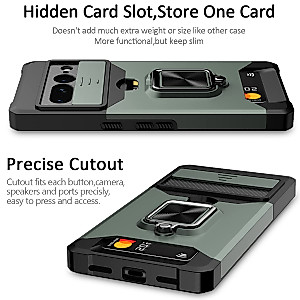 Nvollnoe Google Pixel 7 Pro Case with Sliding Camera Cover, Magnetic Kickstand, Heavy Duty Protective Case, Card Holder, Textured Finish, Green